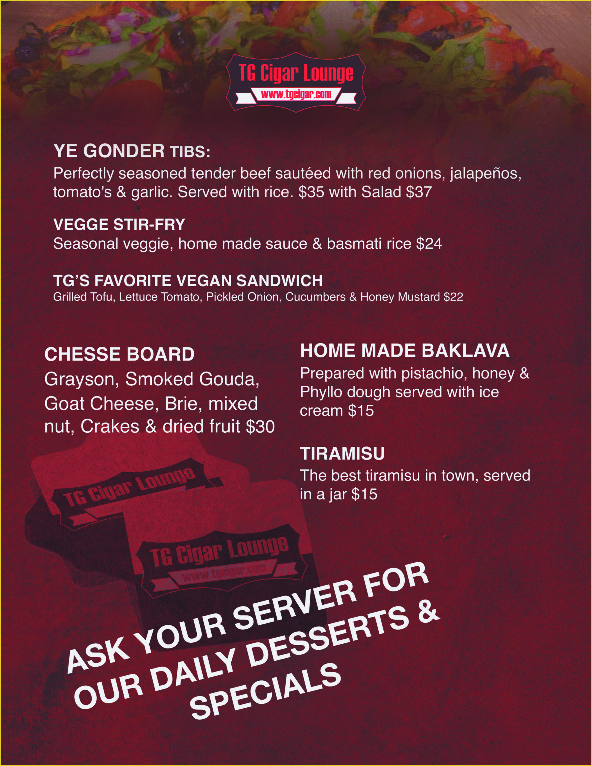 Menu – TG Cigar Lounge